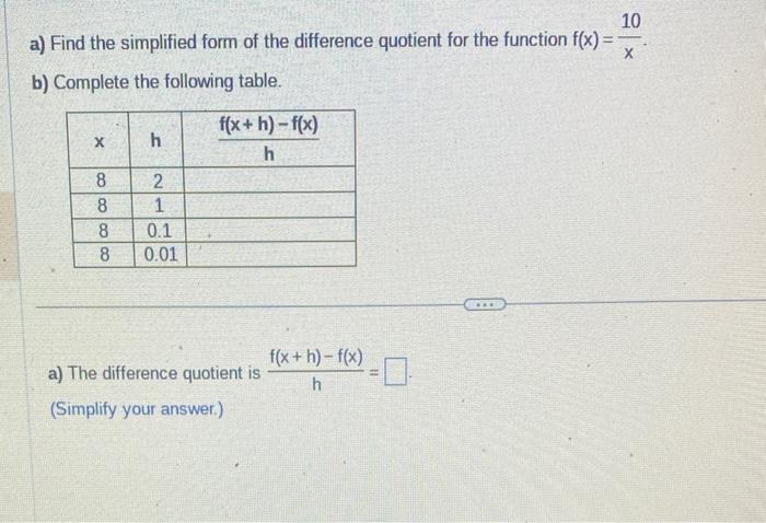 Solved (a) Find a simplified form of the difference quotient | Chegg.com