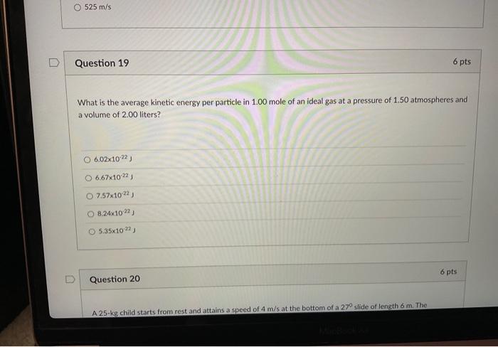 Solved Question 19 6 pts What is the average kinetic energy | Chegg.com