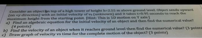 Solved Consider an objection top of a high tower of height | Chegg.com