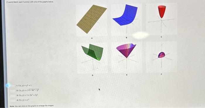 Solved 1. f(x4y)=y2+1 2.(0−y)=4=4x2−y2 a. f(x,y)=1+2x2+2y2 | Chegg.com