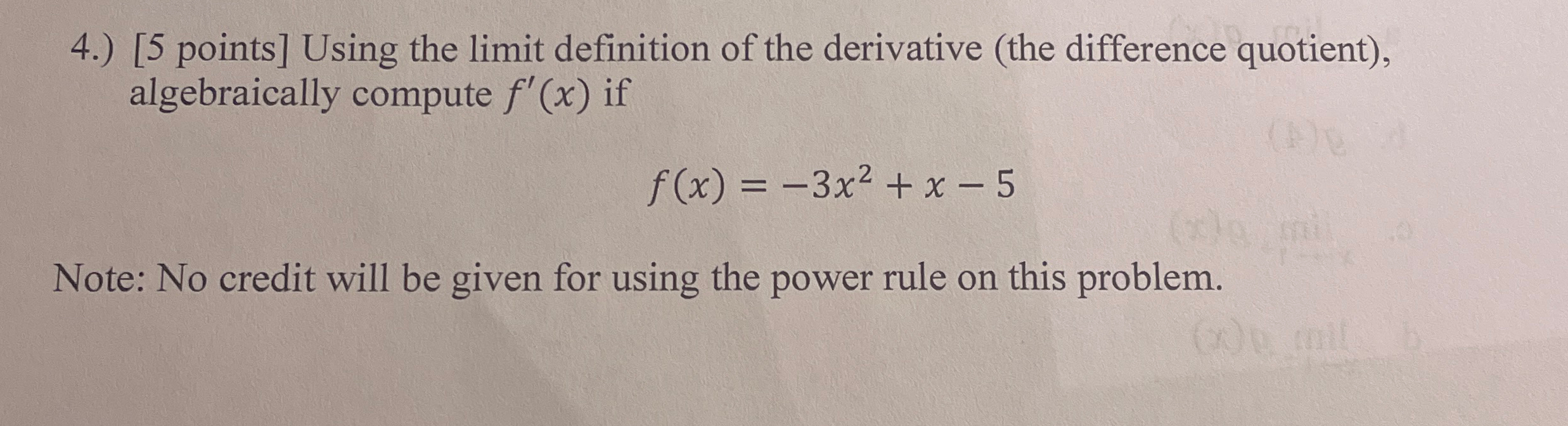 Solved 4.) [5 ﻿points] ﻿Using the limit definition of the | Chegg.com