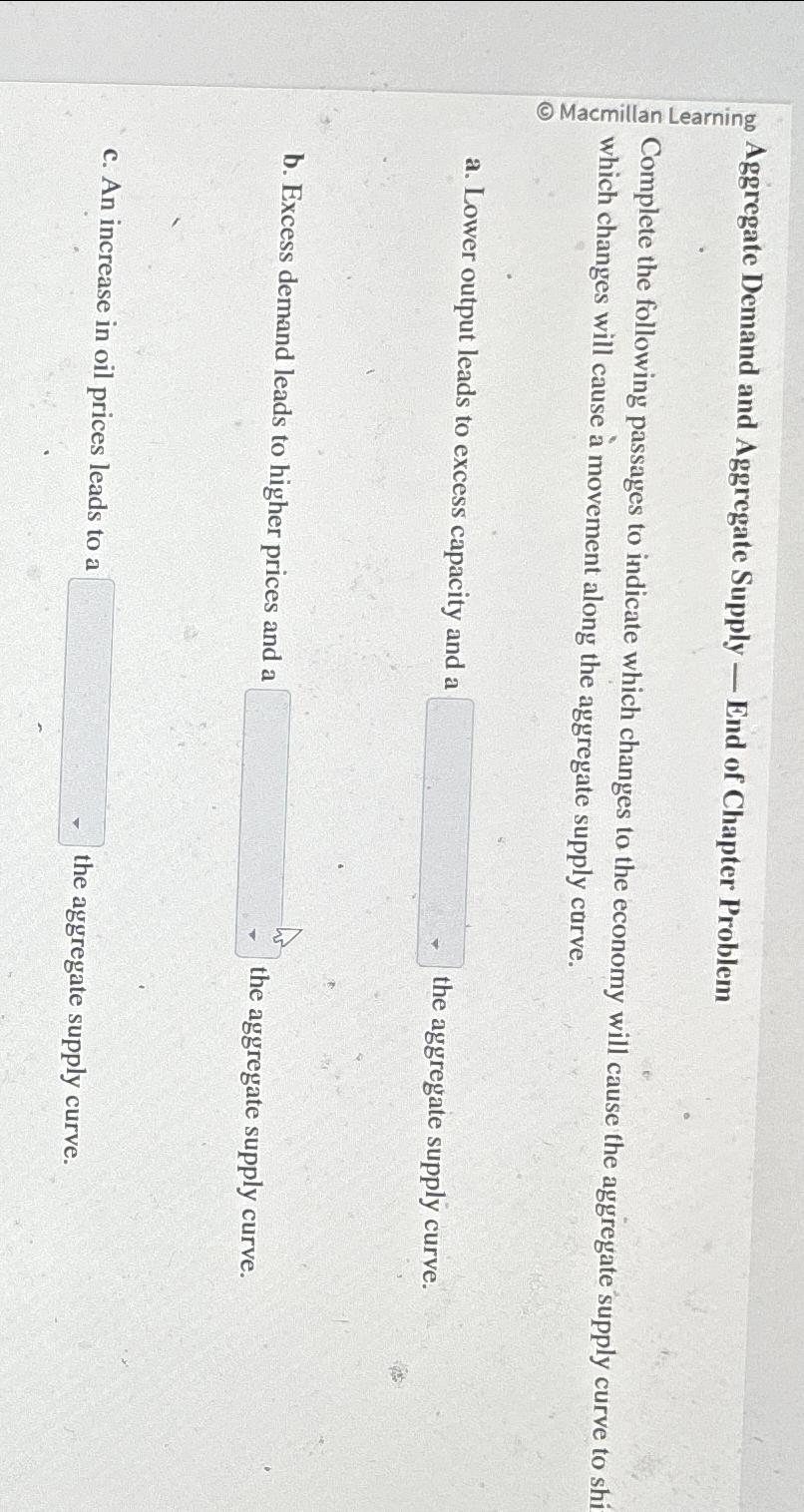 Solved Aggregate Demand and Aggregate Supply — ﻿End of | Chegg.com