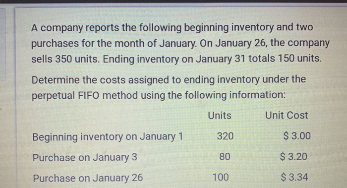 Solved A company reports the following beginning inventory | Chegg.com