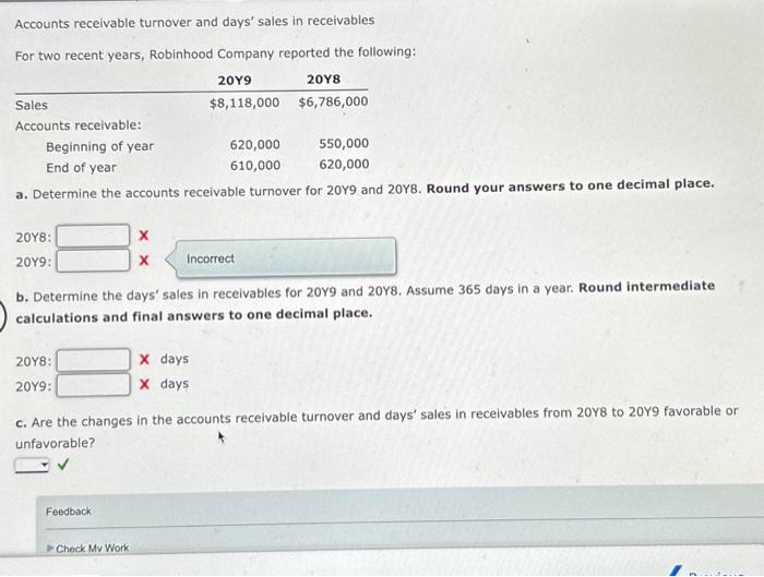 Solved Accounts receivable turnover and days' sales in | Chegg.com