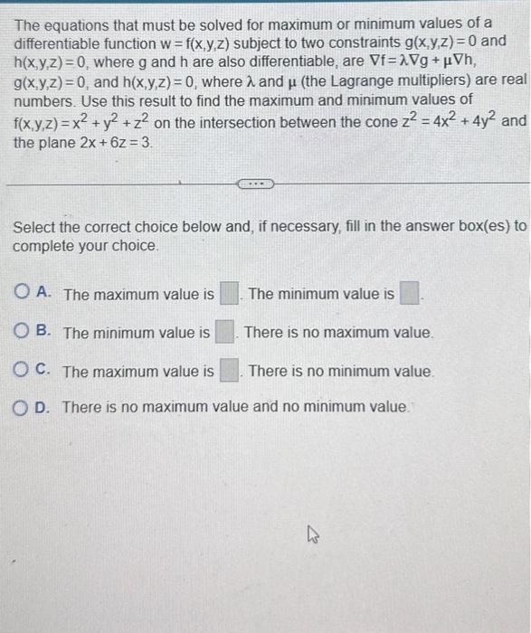 Solved The equations that must be solved for maximum or | Chegg.com