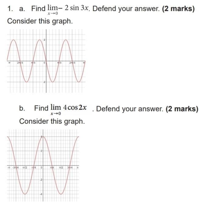 Solved 1. a. Find limx→0−2sin3x. Defend your answer. (2 | Chegg.com