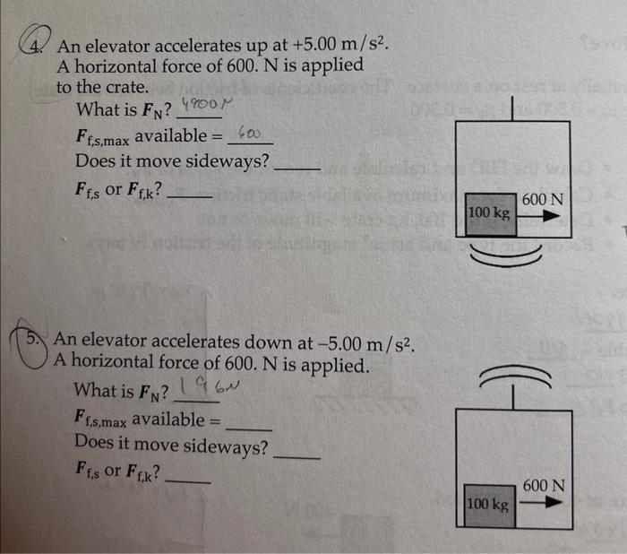 4. An elevator accelerates up at +5.00 m/s2. A | Chegg.com