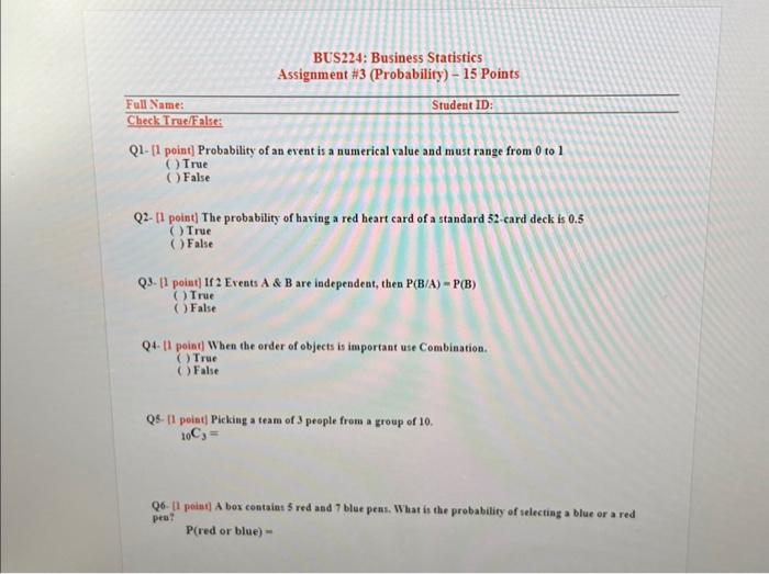 Solved BUS224: Business Statistics Assignment \#3 | Chegg.com