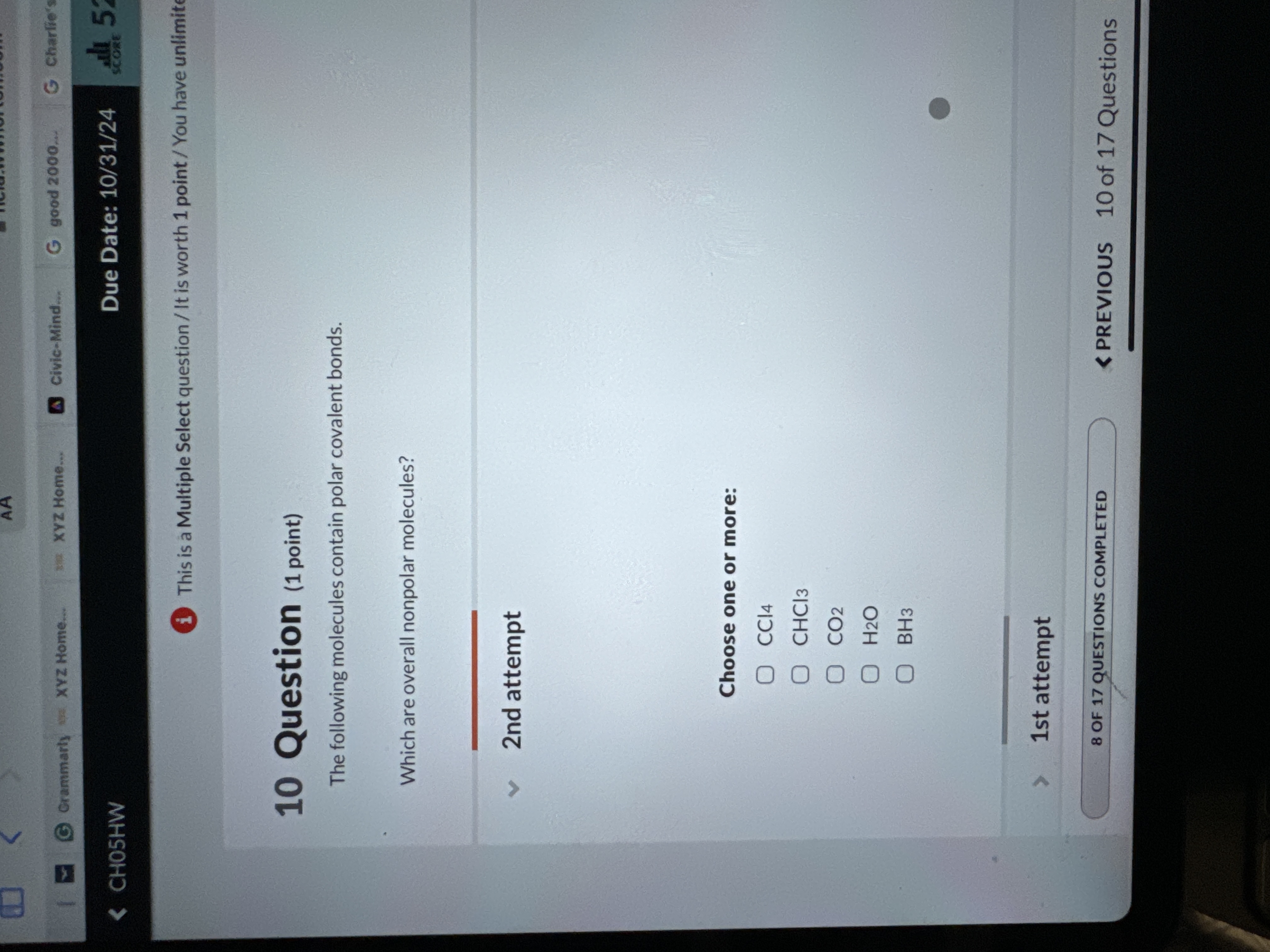 Solved 10 ﻿Question (1 ﻿point)The following molecules | Chegg.com