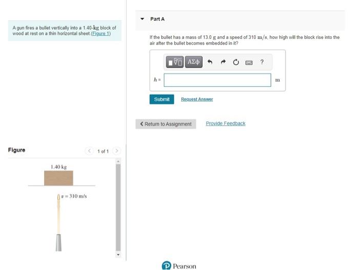 Solved A gun fires a bullet vertically into a 1.40−kg block | Chegg.com