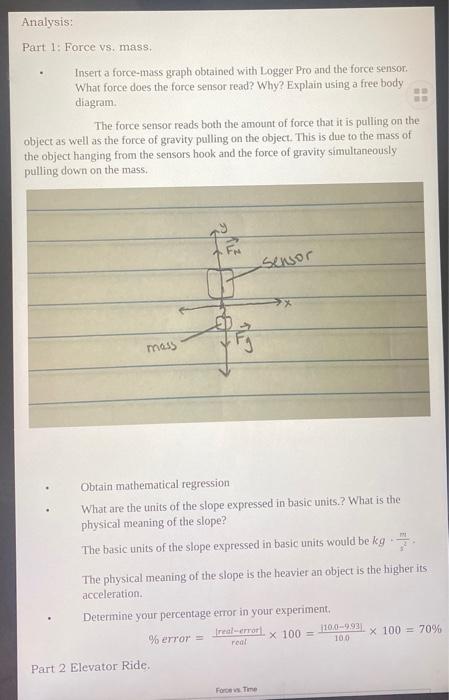 Solved Analysis Part 1 Force Vs Mass Insert A