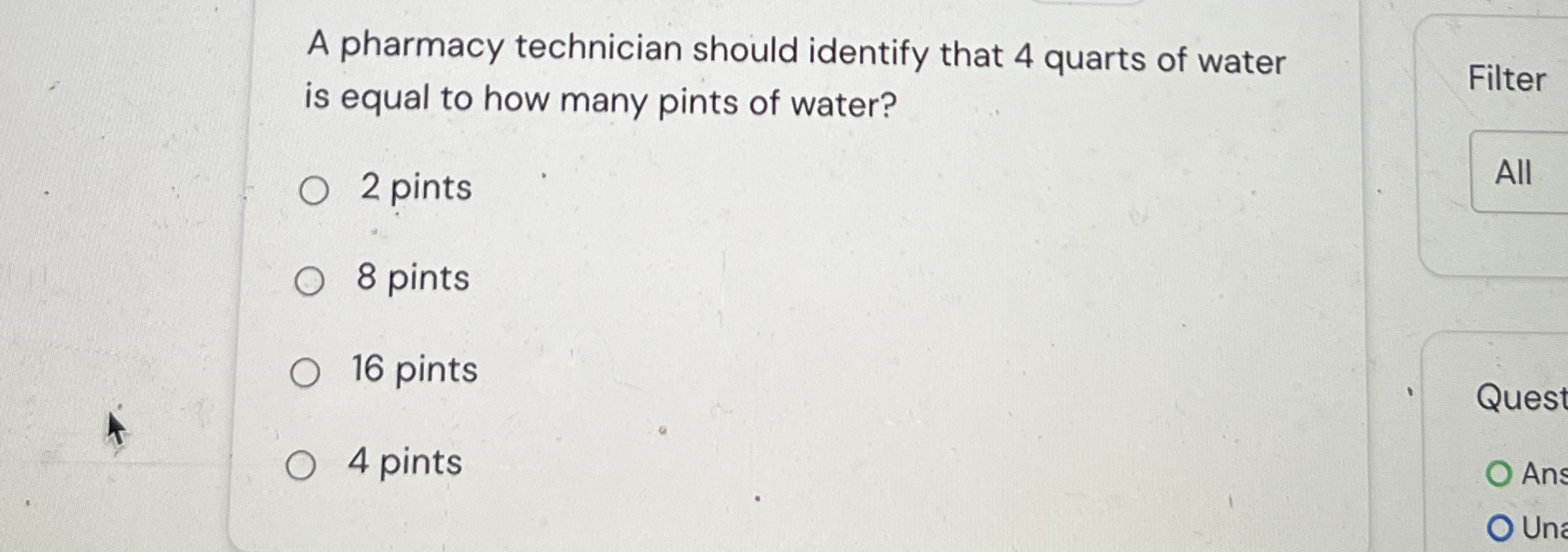 Solved A pharmacy technician should identify that 4 ﻿quarts | Chegg.com