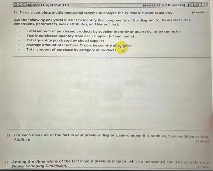 Solved 1) Draw a complete multidimensional schema to analyze | Chegg.com