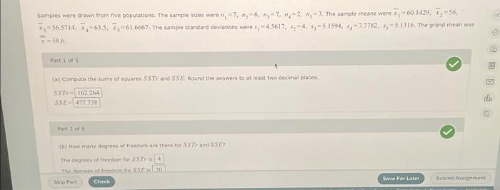 Solved Samples were drawn from five populations. The sample | Chegg.com