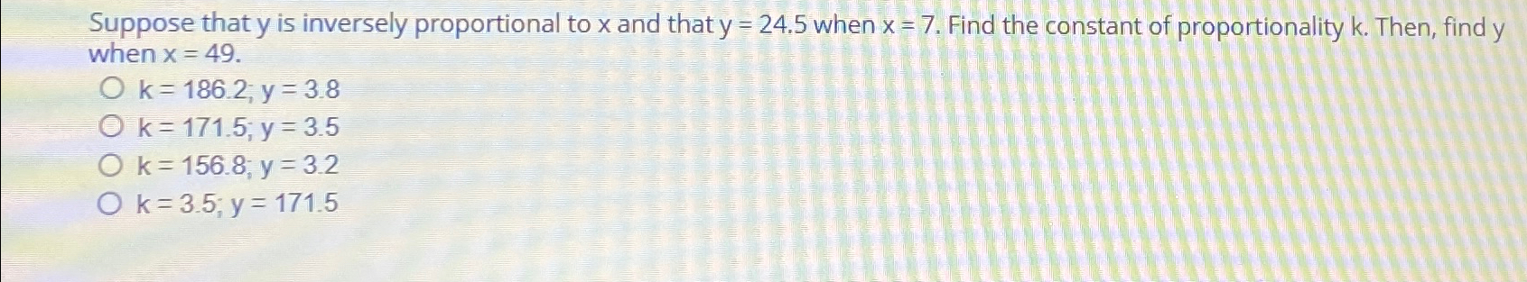 Solved Suppose that y ﻿is inversely proportional to x ﻿and | Chegg.com
