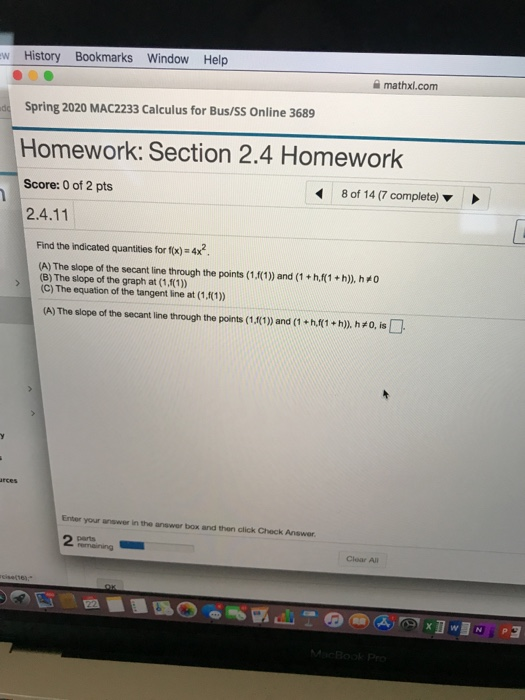 Solved w History Bookmarks Window Help mathxl.com Spring | Chegg.com