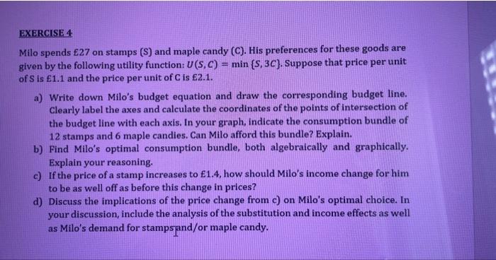 Solved EXERCISE 4 Milo spends £27 on stamps (S) and maple | Chegg.com
