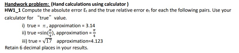 Solved Handwork problem: (Hand calculations using | Chegg.com