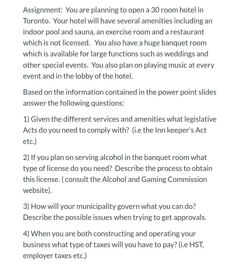 Solved Assignment: You are planning to open a 30 room hotel | Chegg.com