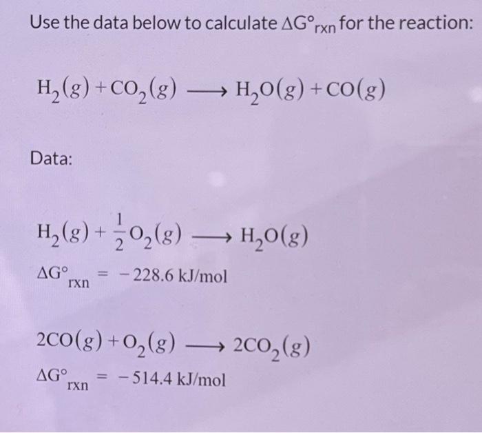 Solved Use the data below to calculate AG rxn for the | Chegg.com