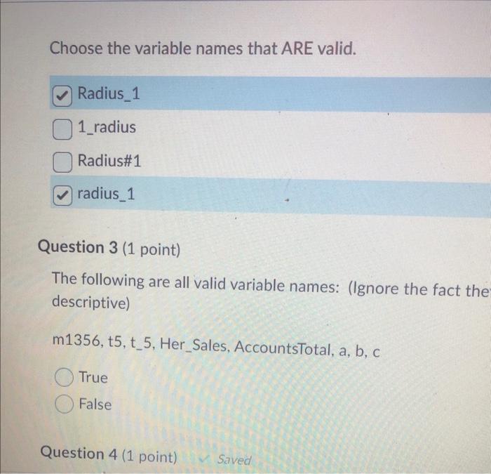 Solved Choose the variable names that ARE valid. Radius_1 | Chegg.com