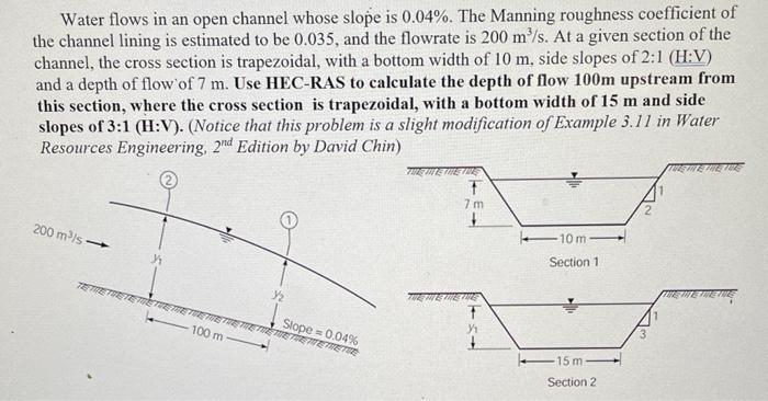 Solved Water flows in an open channel whose slope is 0.04%. | Chegg.com