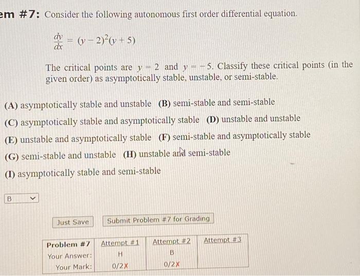 \#7: Consider the following autonomous first order | Chegg.com