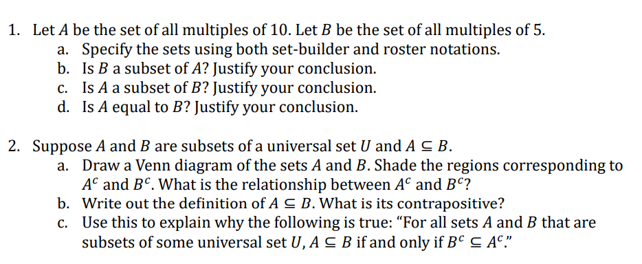Suppose A and B ﻿are subsets of a universal set U | Chegg.com