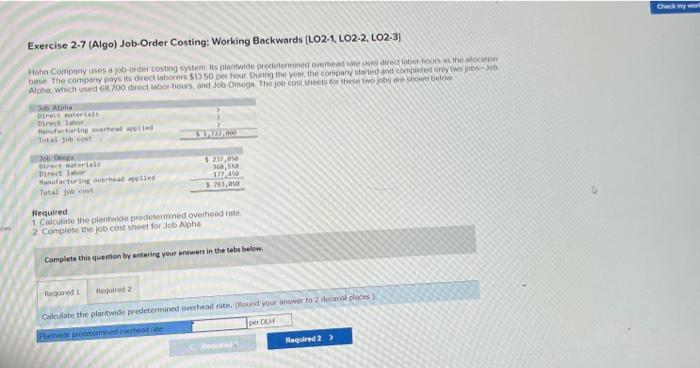 Solved Exercise 2-7 (Algo) Job-Order Costing: Working | Chegg.com