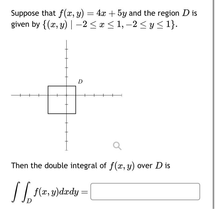 Solved Suppose that f(x,y)=4x+5y and the region D is given | Chegg.com