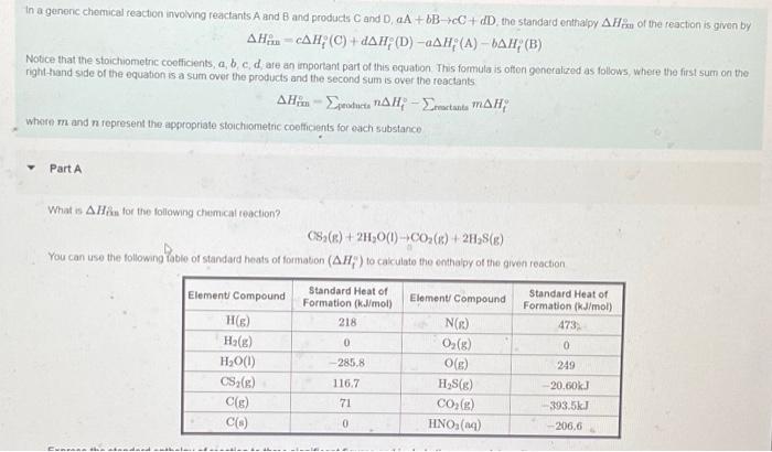 Solved What is AHin for the following chemical reaction"? | Chegg.com