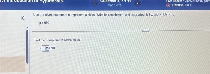 Solved Use the given statement to represent a claim. Write | Chegg.com