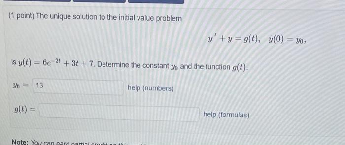 Solved (1 point) The unique solution to the initial value | Chegg.com