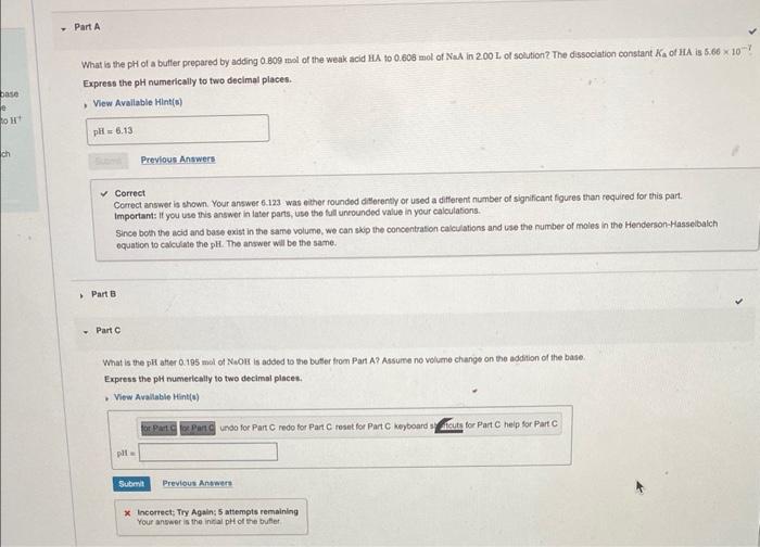 Solved What is the pH of a butfer prepared by adding 0.809 | Chegg.com