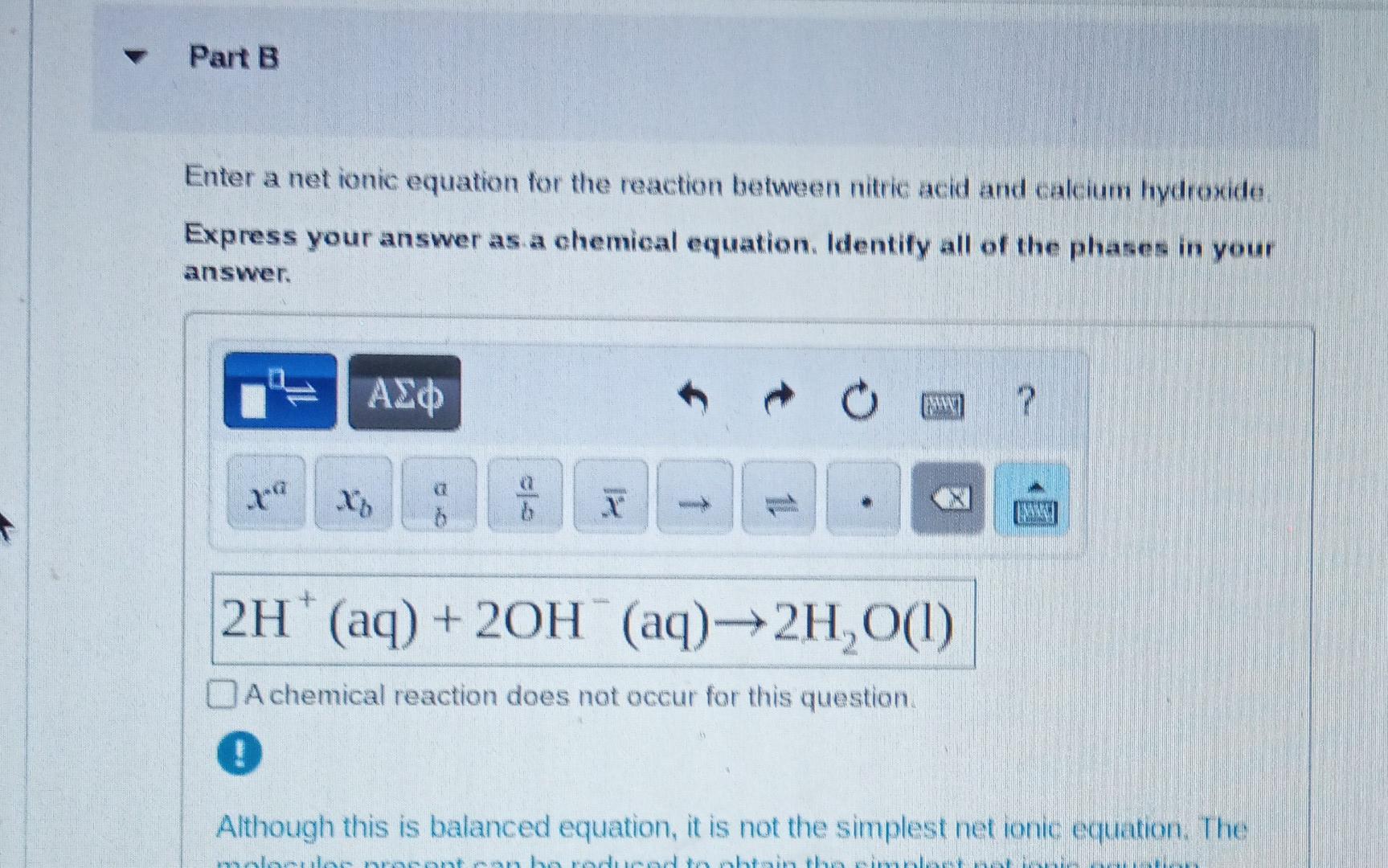 Solved Enter a net ionic equation for the reaction between | Chegg.com
