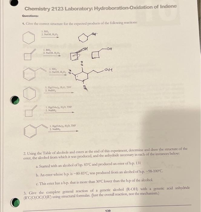 Solved Chemistry 2123 Laboratory: Hydroboration-Oxidation of | Chegg.com