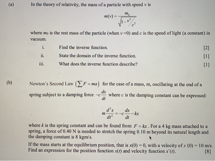 Solved (a) In the theory of relativity, the mass of a | Chegg.com