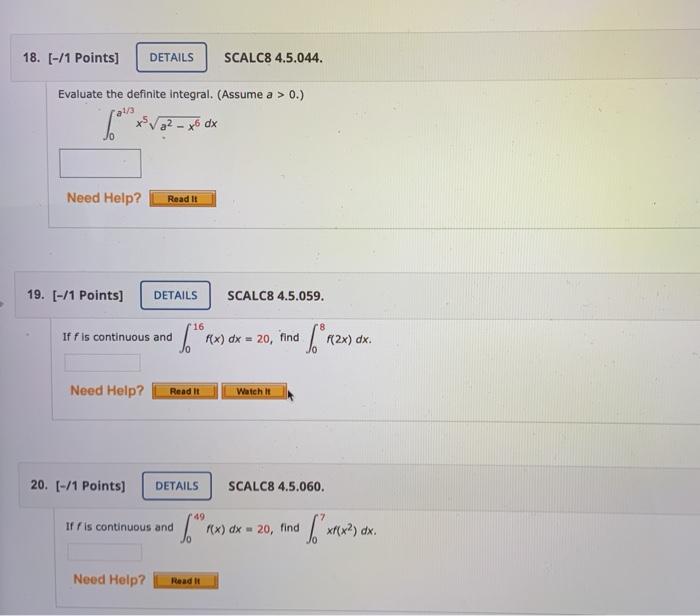 Solved 18. (-/1 Points) DETAILS SCALC8 4.5.044. Evaluate the | Chegg.com
