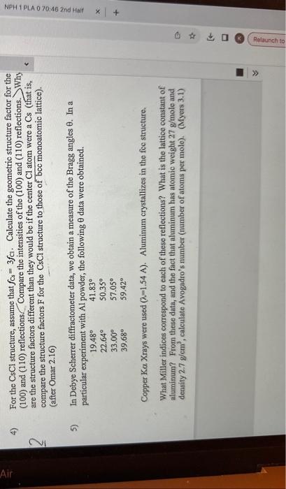 Solved For The Cscl Structure Assume That Fcs 3fllcl