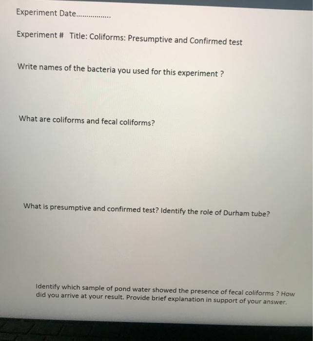 Solved Experiment Date........... Experiment # Title: | Chegg.com