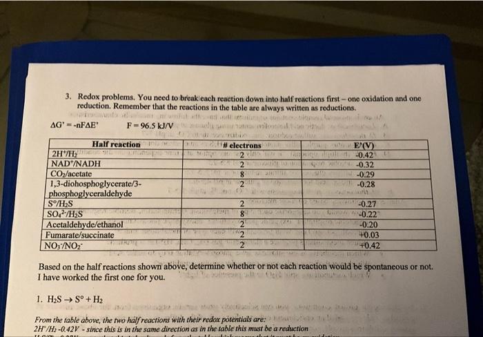 Solved 3. Redox problems. You need to break each reaction | Chegg.com