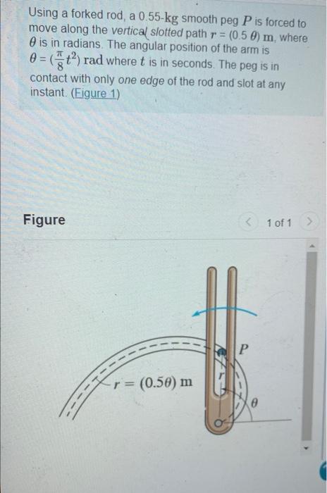 Solved Using a forked rod, a 0.55-kg smooth peg P is forced | Chegg.com