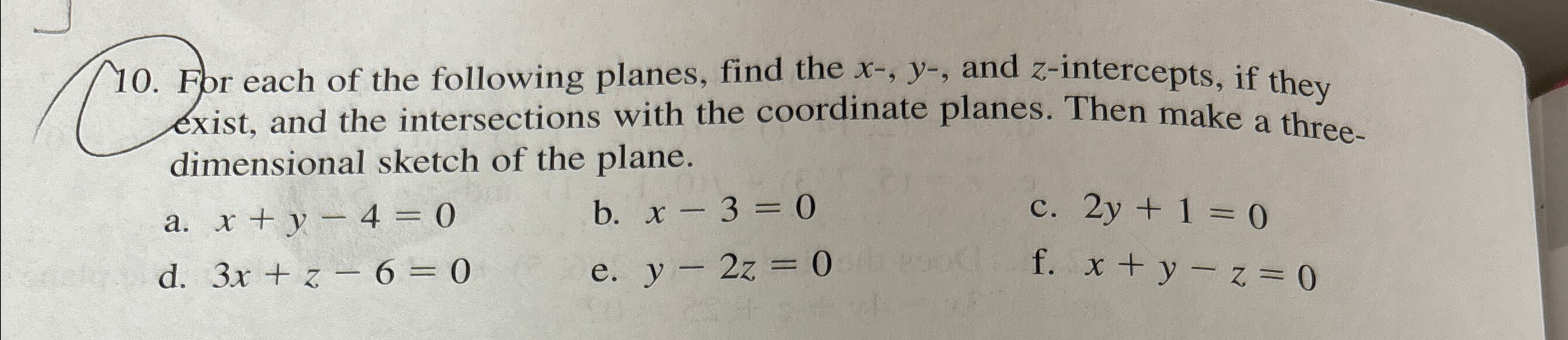 For each of the following planes, find the x-, y-, | Chegg.com