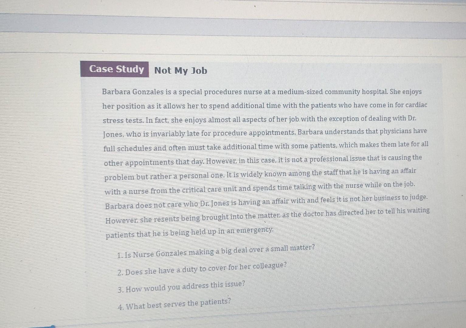 Solved Barbara Gonzales is a special procedures nurse at a | Chegg.com
