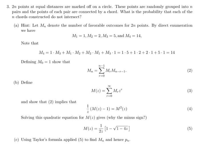 Solved 3. 2n points at equal distances are marked off on a | Chegg.com