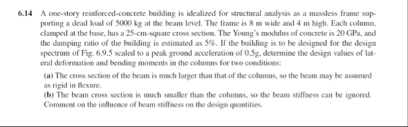 Solved 6.14 ﻿A one-story reinforced-concrete building is | Chegg.com