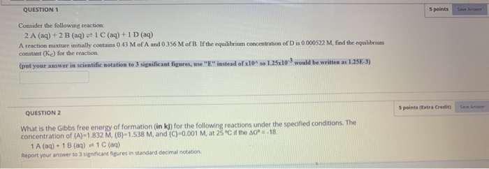 Solved QUESTION 1 5 points Consider the following reaction: | Chegg.com