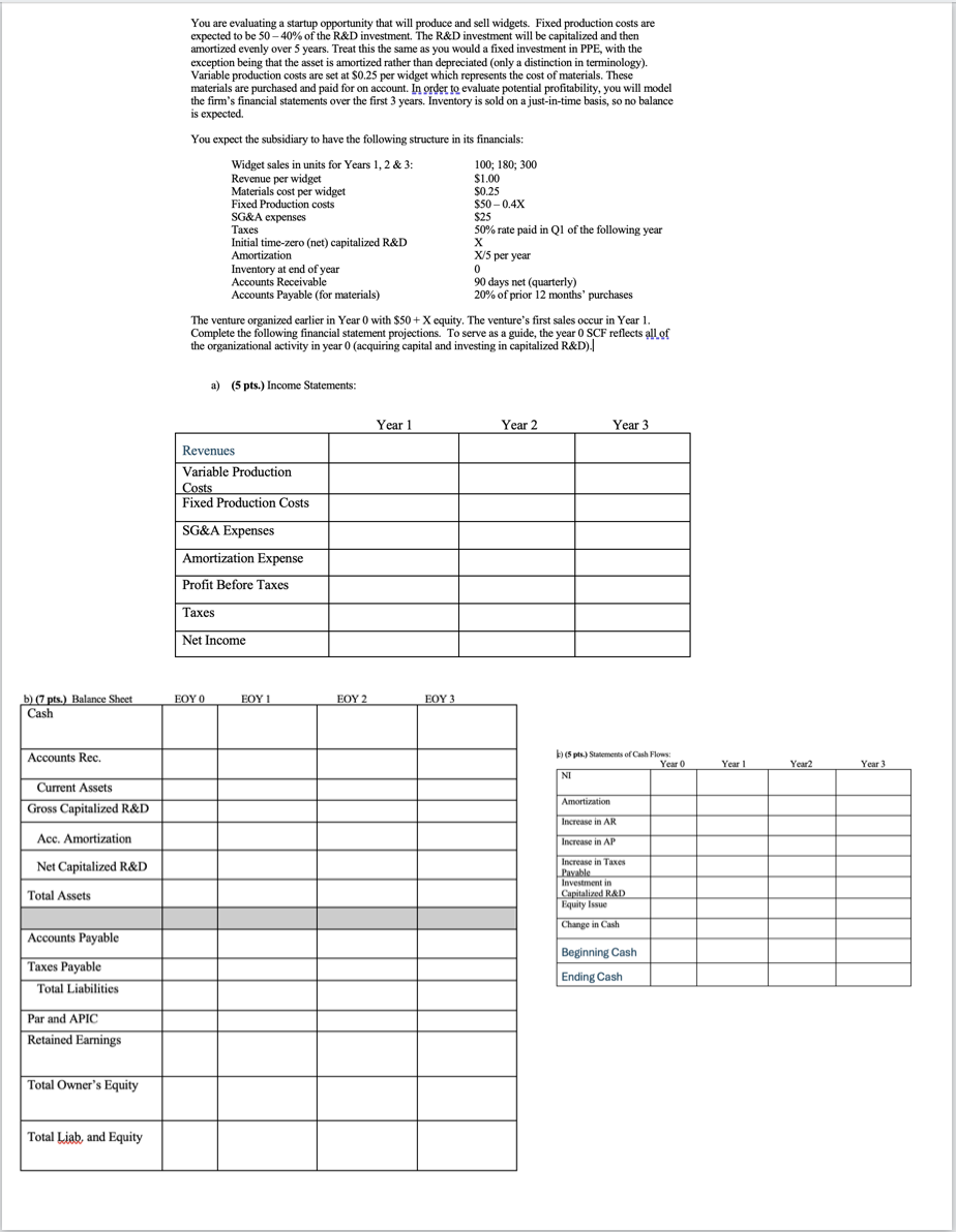 Solved Can you solve for just the balance sheet EOY 0-3: You | Chegg.com