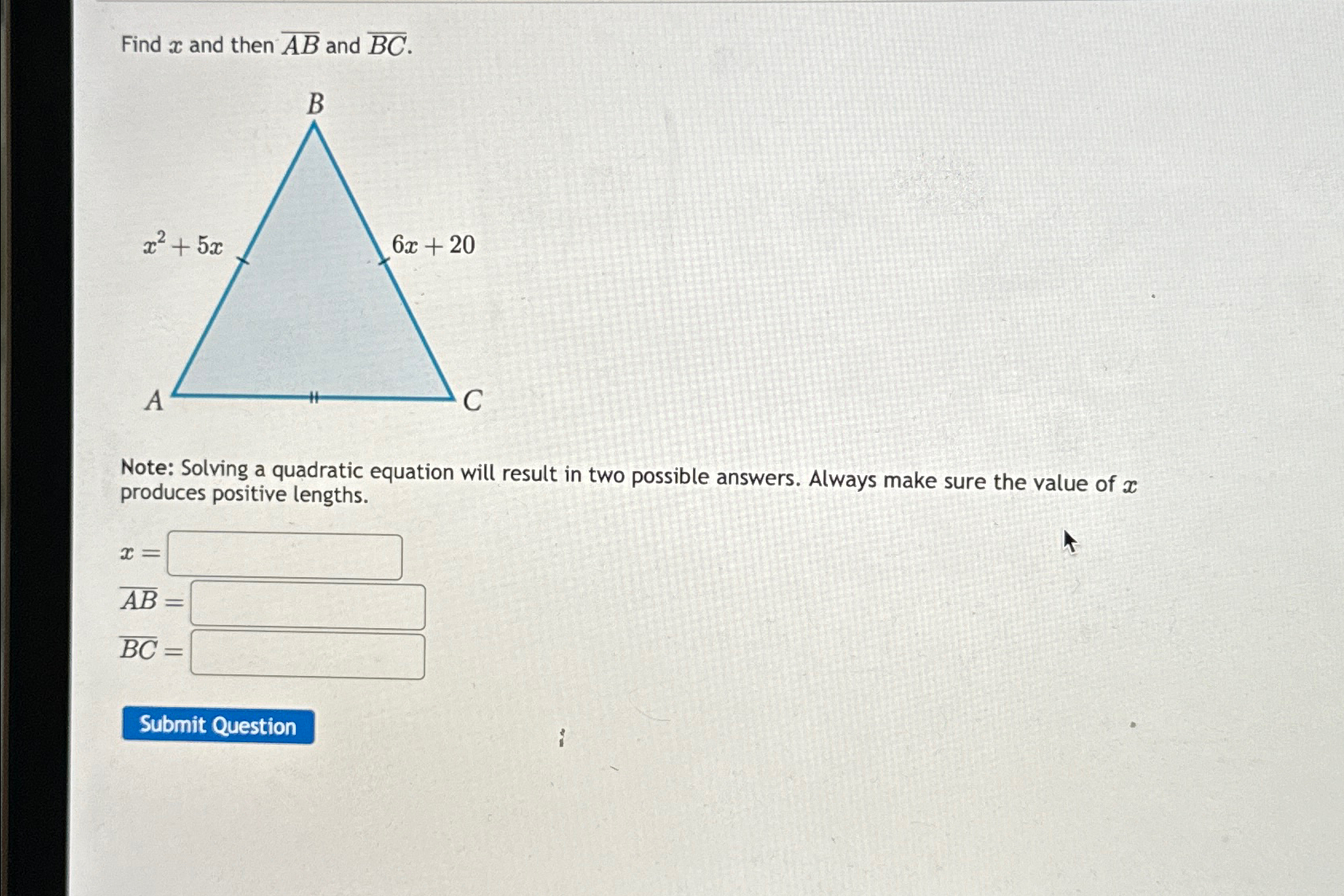 Solved Find x ﻿and then ?bar (AB) ﻿and ?bar (BC).Note: | Chegg.com