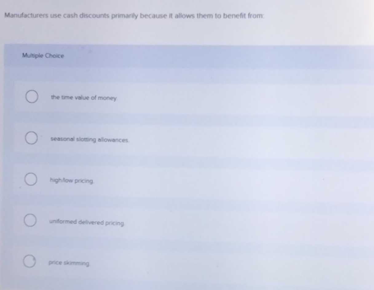 Solved Manufacturers use cash discounts primarily because it | Chegg.com